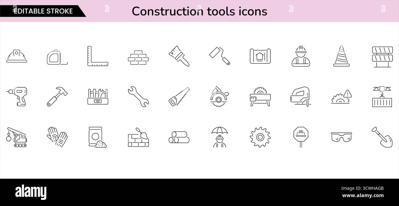 Construction tools and building icons | helmet, blueprint, bricks ...