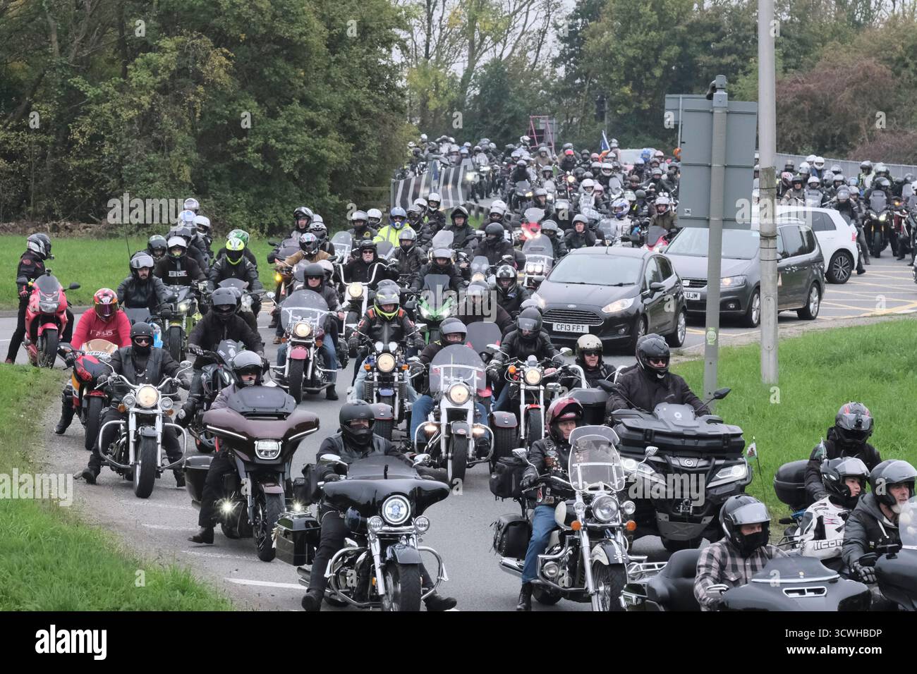 Chepstow, UK. 12th Oct, 2025. Bikers take part in the charity Hoggin ...