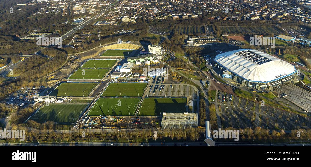 Aerial view, Schalke Field, training grounds next to the Veltins-Arena ...
