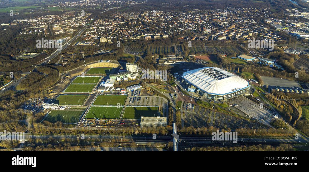 Aerial view, Schalke Field, training grounds next to the Veltins-Arena ...