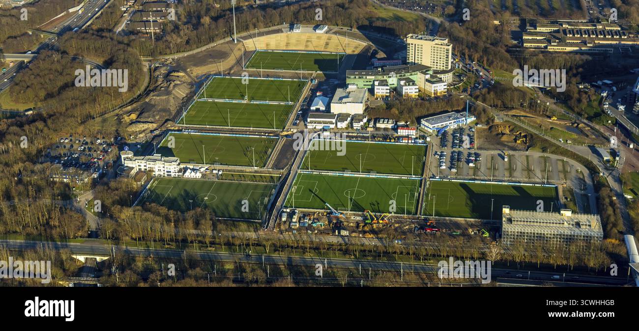 Aerial view, Schalke Field, training grounds next to the Veltins-Arena ...