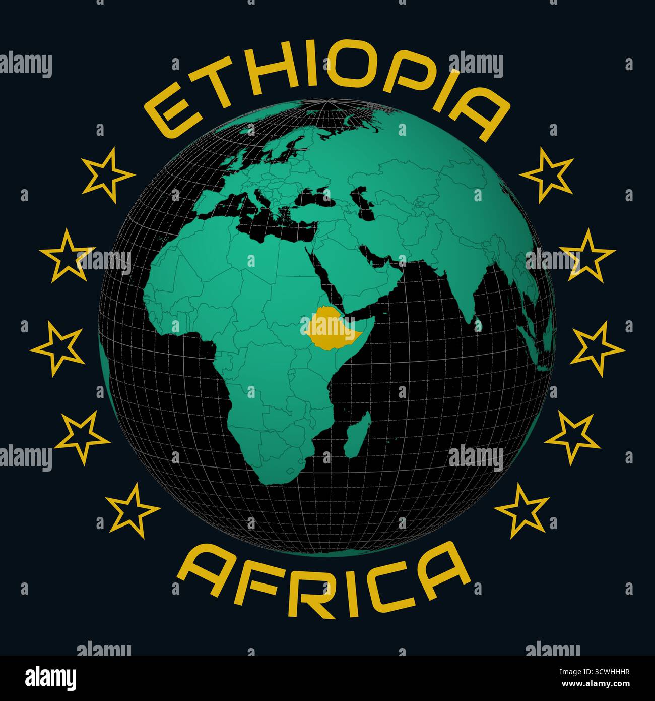 Federal Democratic Republic of Ethiopia on Globe. Round country and ...