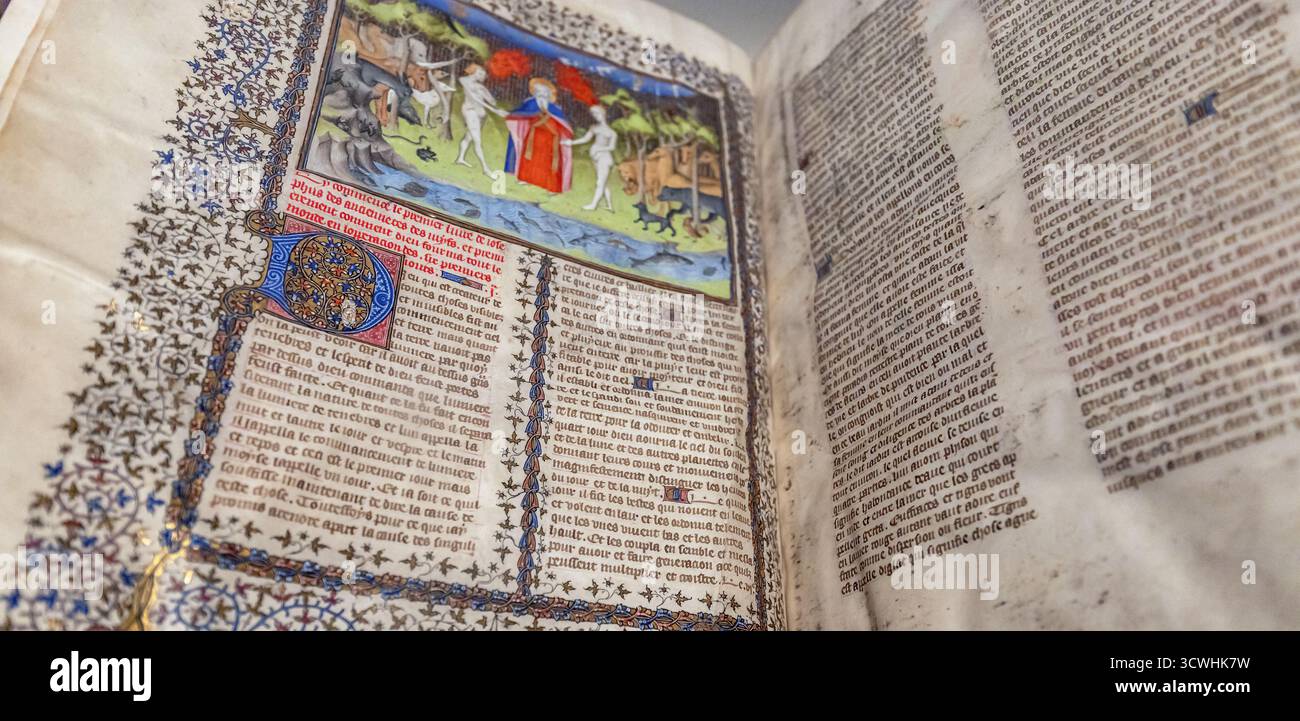old Medieval calligraphy manuscript in a library Stock Photo - Alamy