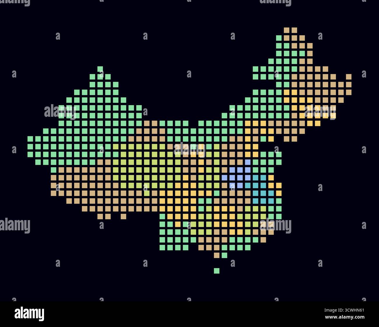 China dotted map. Digital style map of the country on a dark background ...