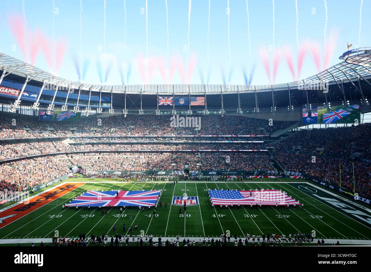 A general view of the stadium during the national anthems before the ...