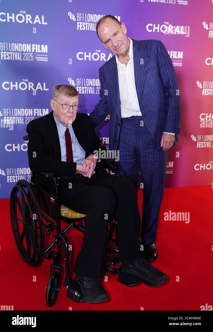 Alan Bennett (left) and Ralph Fiennes attend the screening of The ...