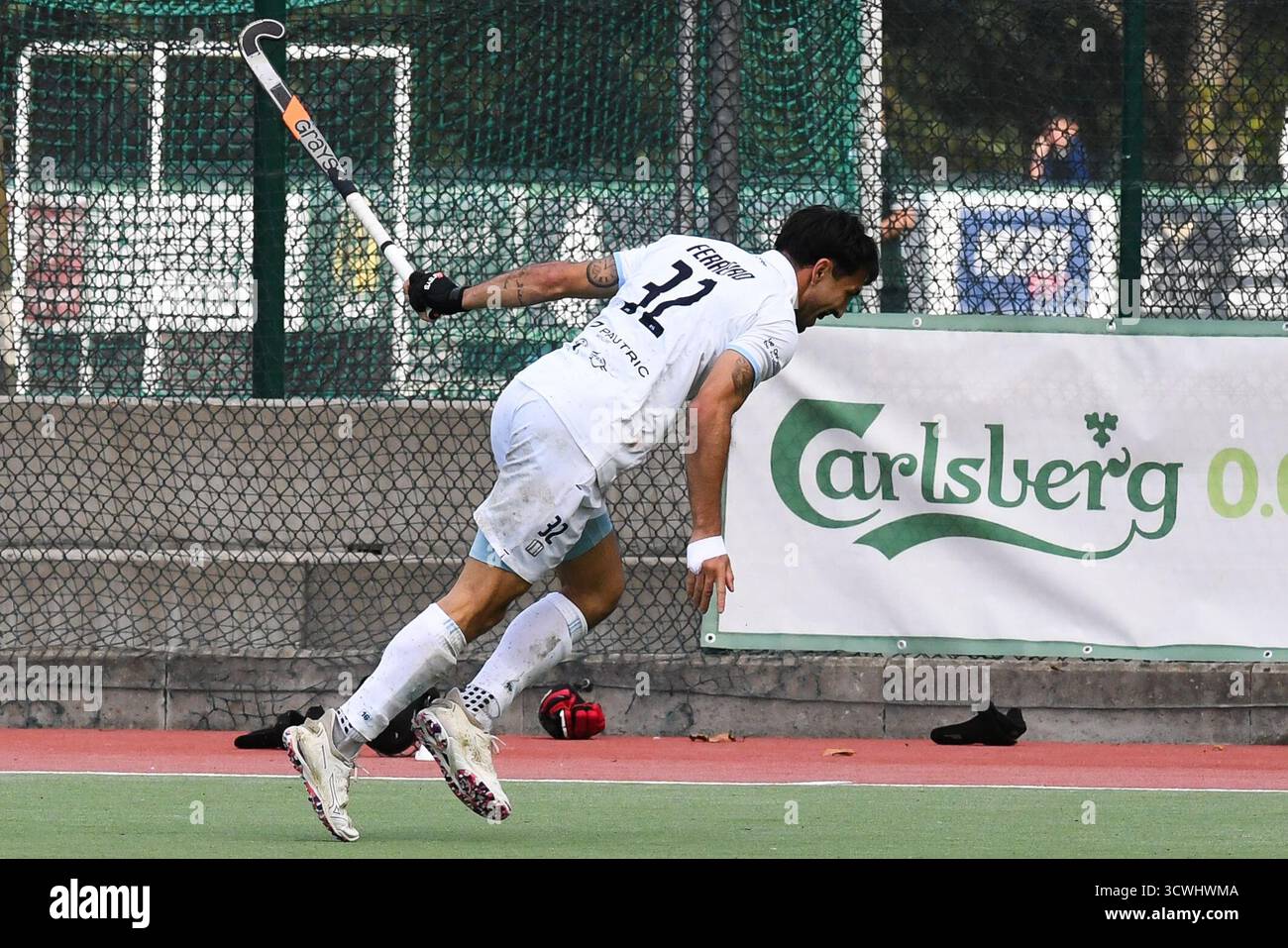 Oree's Martin Ferreiro celebrates after scoring during a hockey game ...