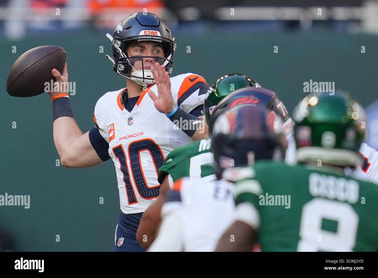 Denver Broncos quarterback Bo Nix passes the ball in the first half of ...