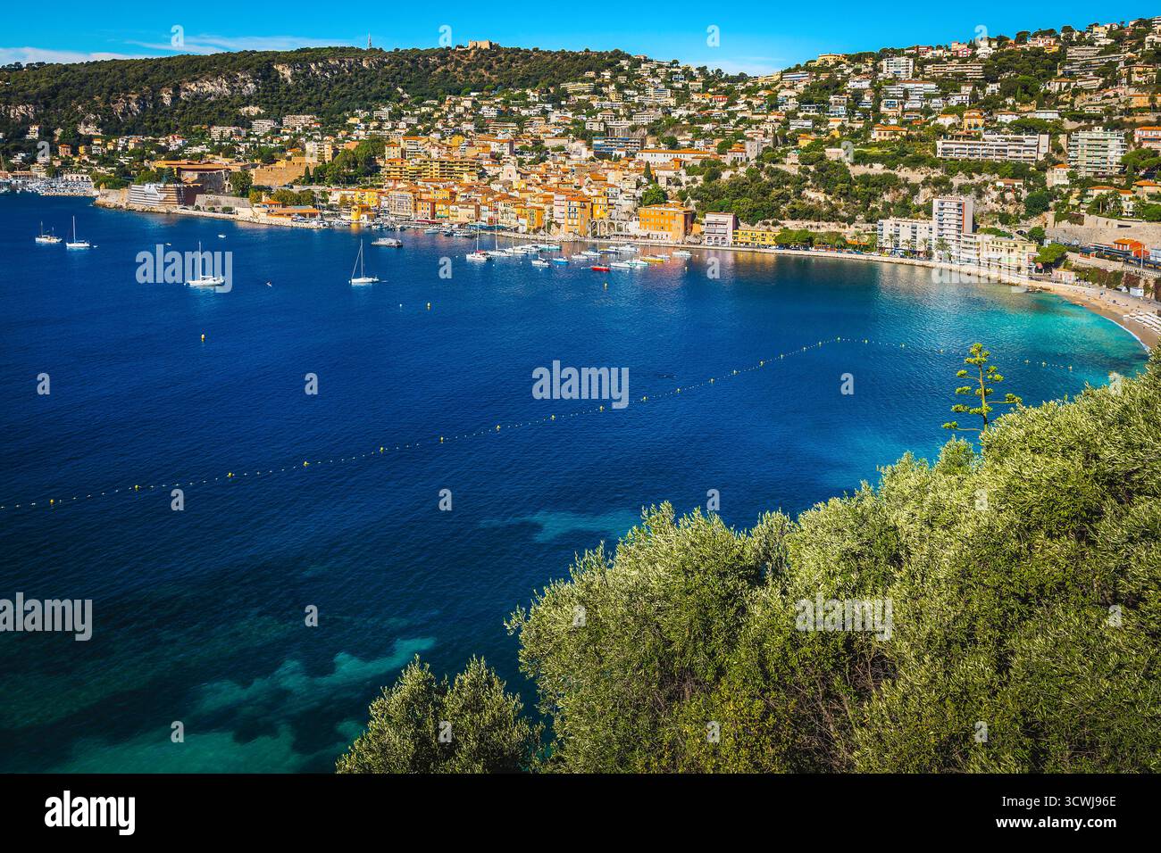 Picturesque view from the hill with clear azure blue beaches and ...