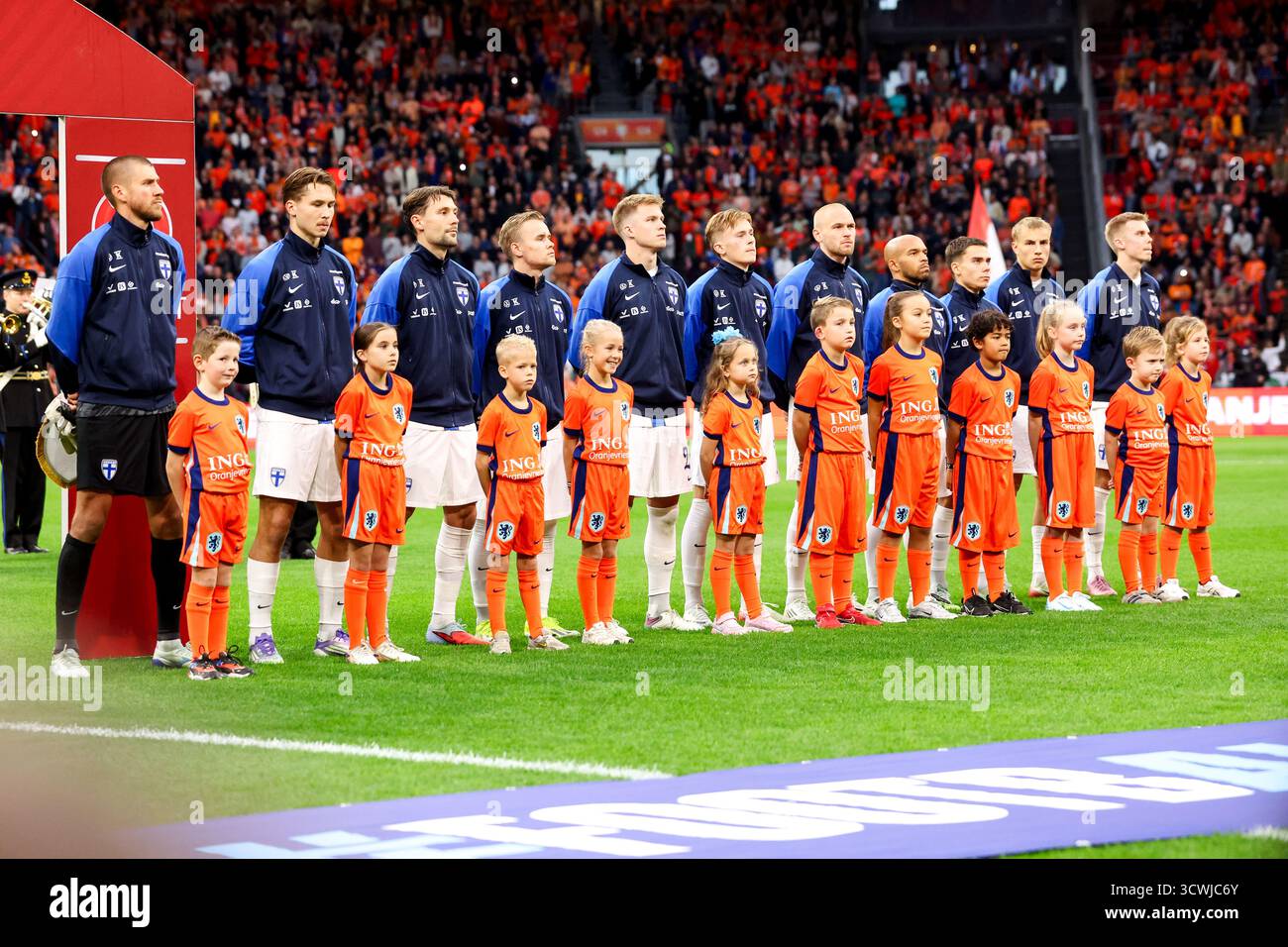 AMSTERDAM, NETHERLANDS - OCTOBER 12: Players of Finland during the line ...