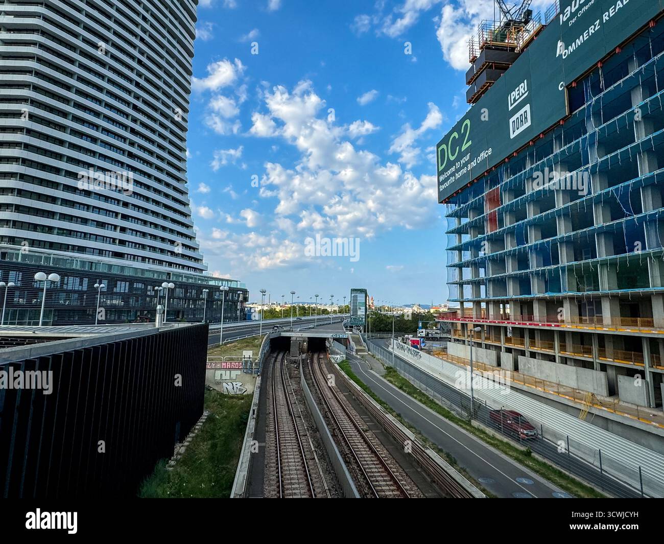 Donau City skyline with the Vienna International Centre and U-Bahn ...
