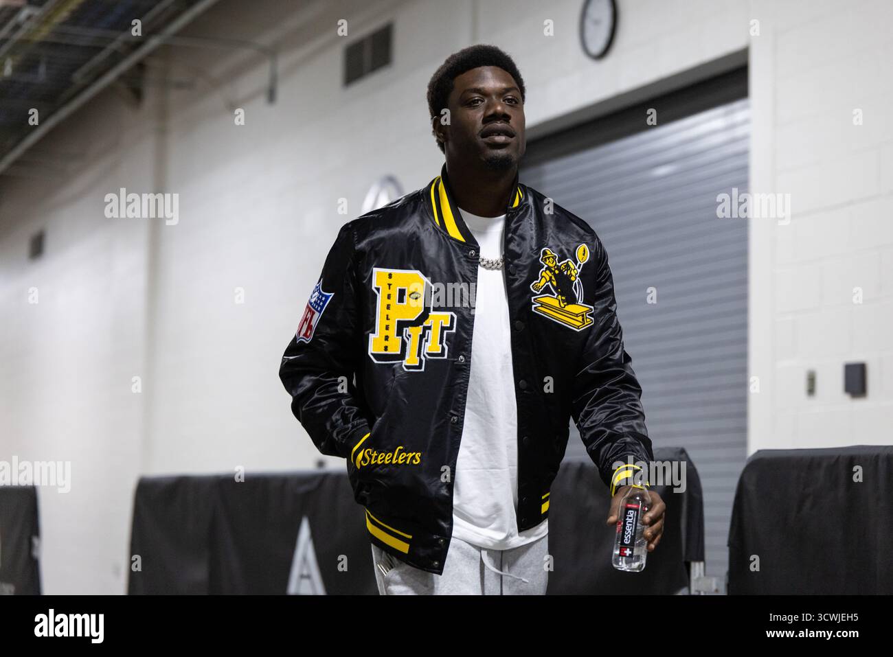 Pittsburgh Steelers cornerback James Pierre (42) arrives before an NFL ...