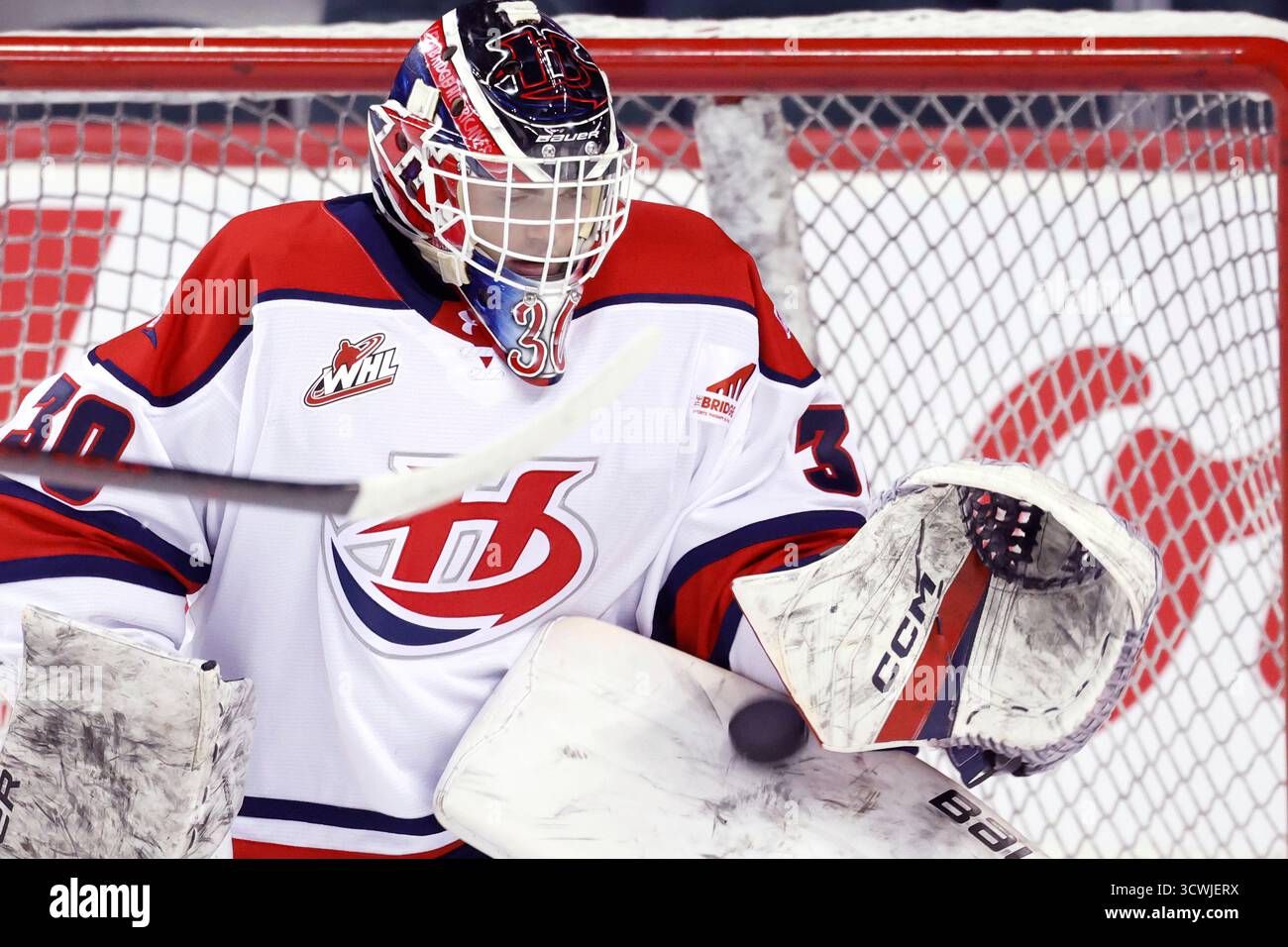 Profile photo on Lethbridge Hurricanes goalie Koen Cleaver during WHL ...