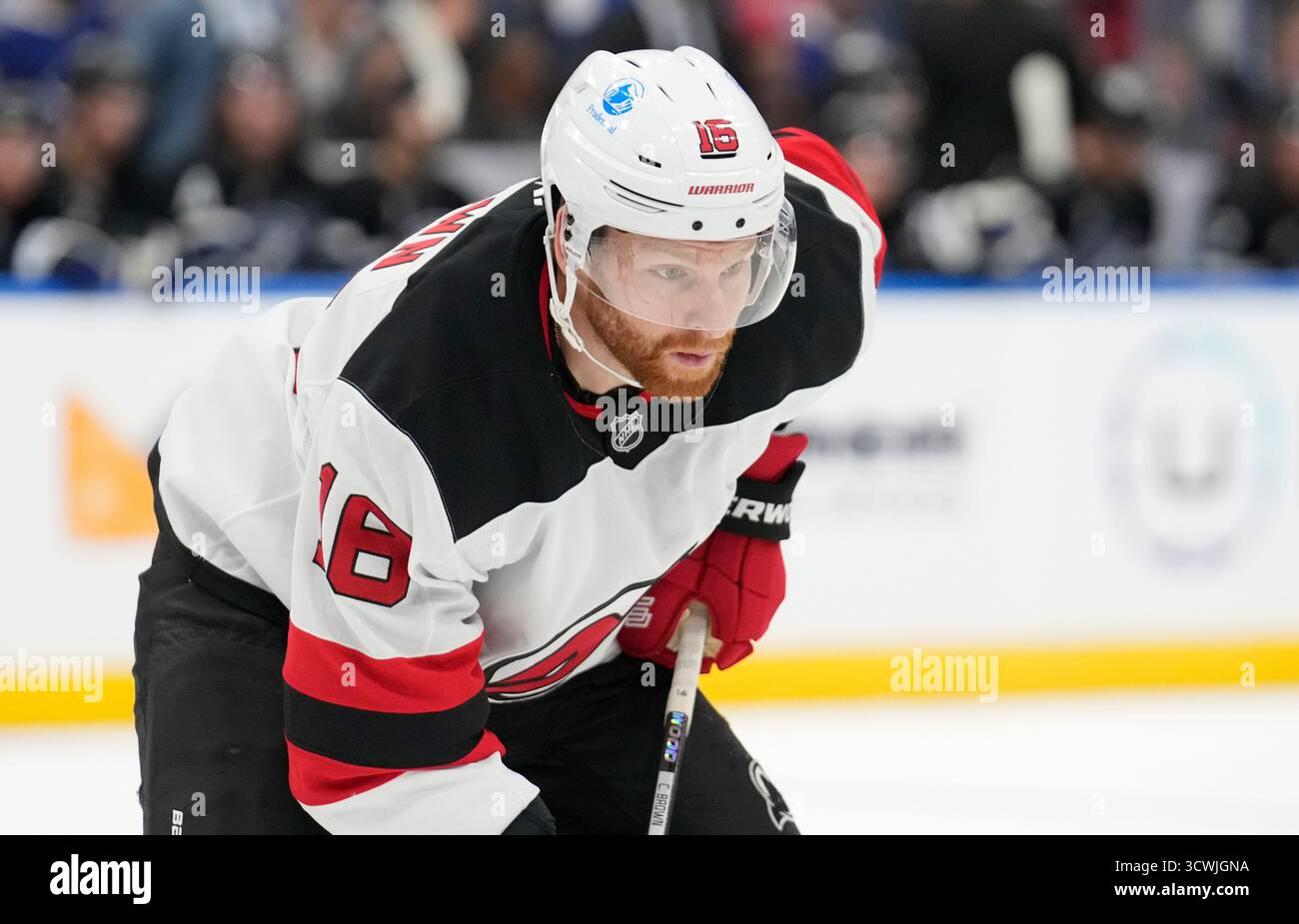New Jersey Devils right wing Connor Brown (16) against the Tampa Bay ...
