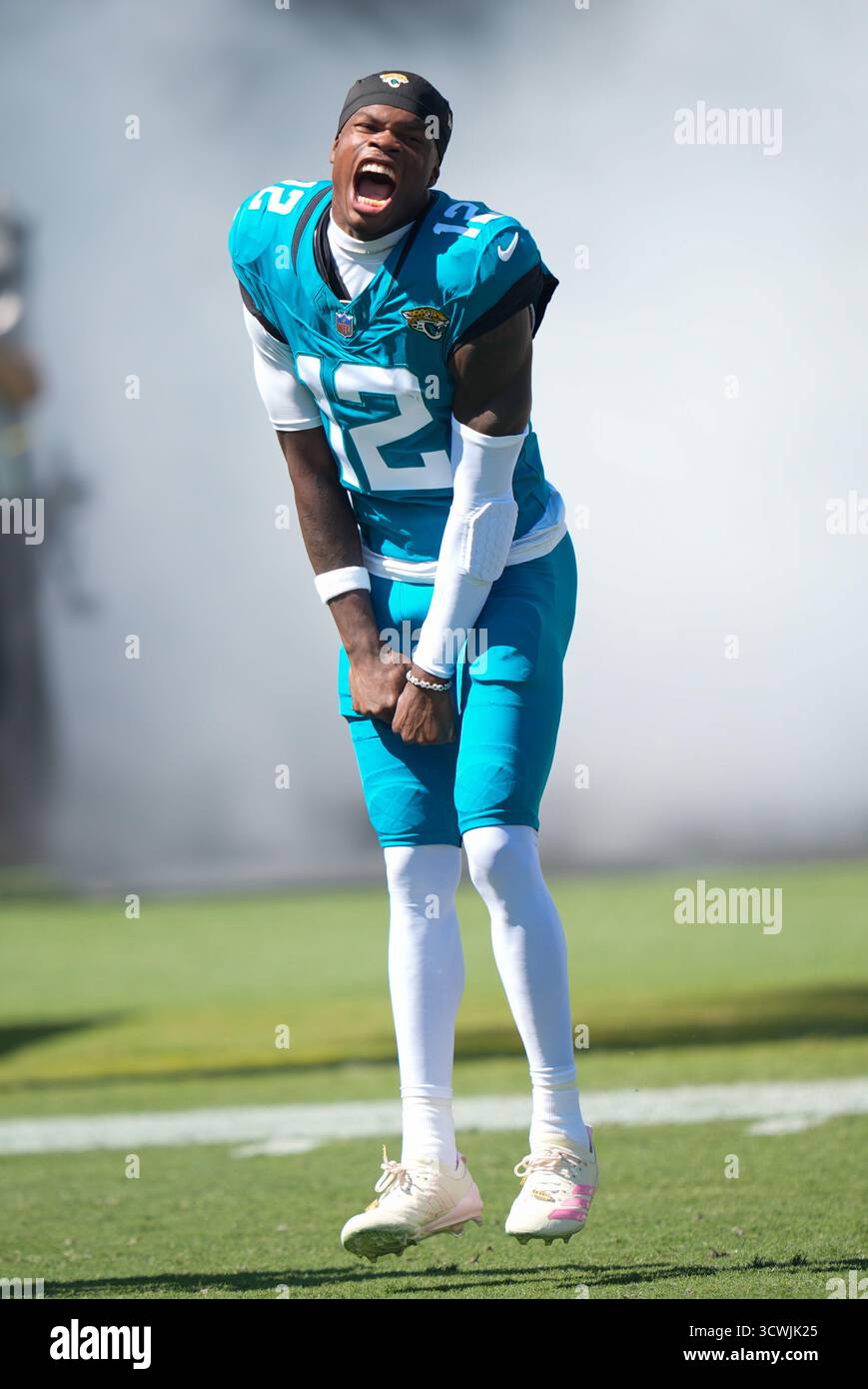 Jacksonville Jaguars wide receiver Travis Hunter reacts during player ...