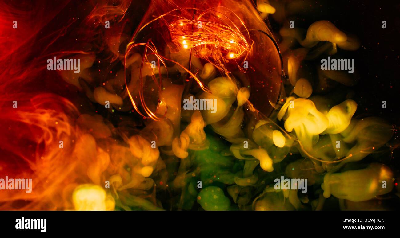 Underwater smoke. Blur light glow. Illuminated garland glass abstract ...