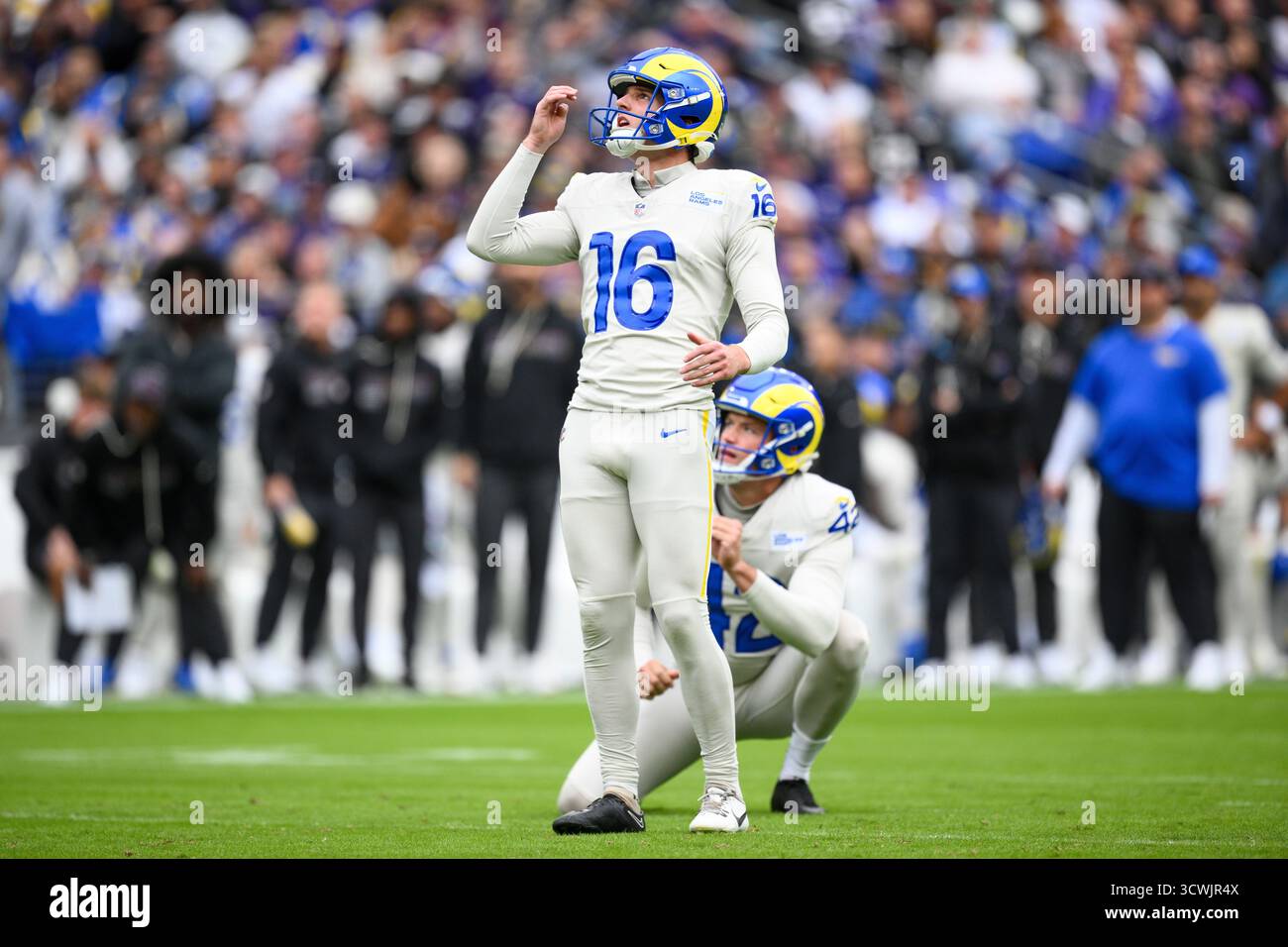 Los Angeles Rams kicker Joshua Karty reacts after missing a field goal ...