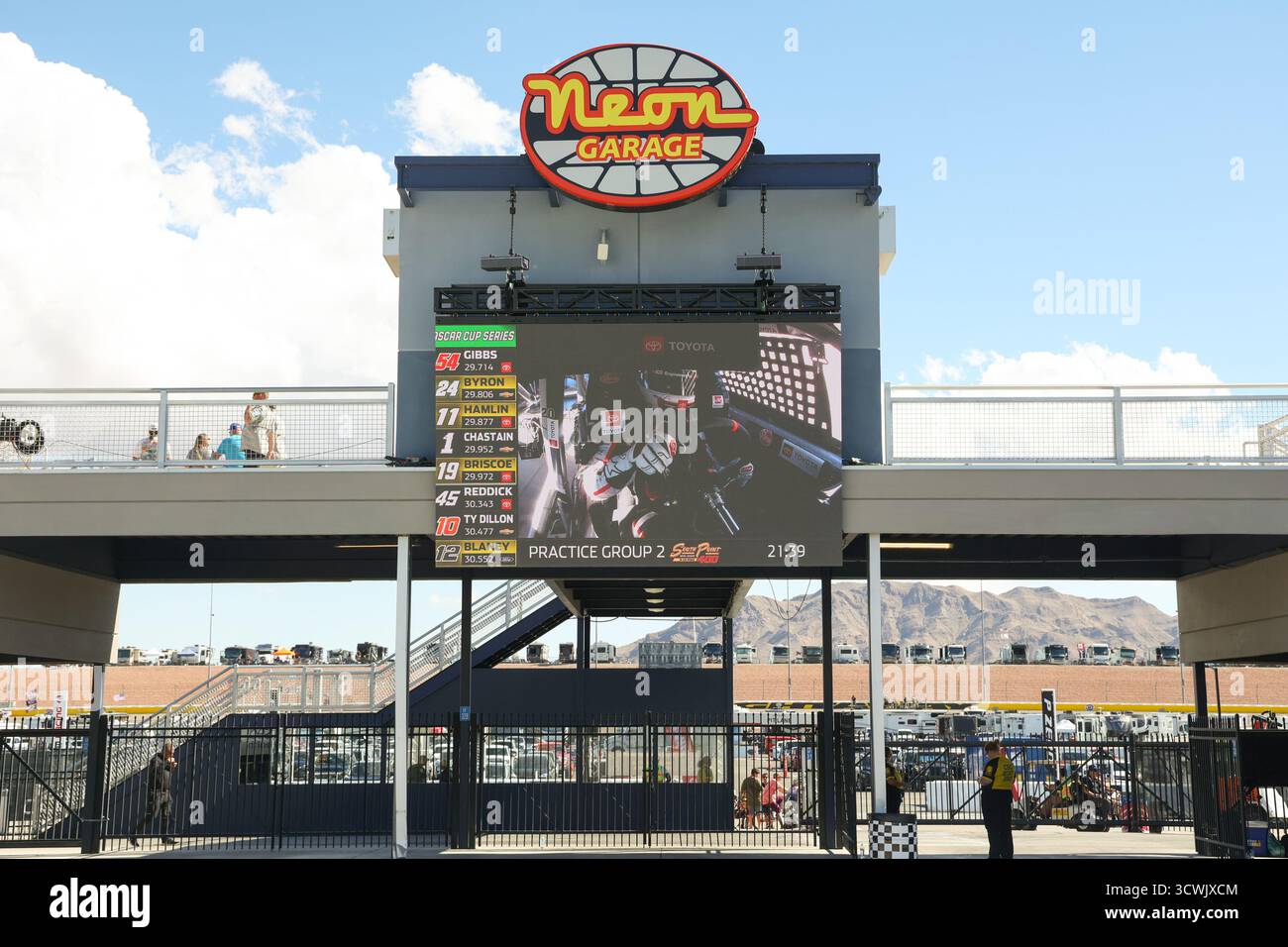 LAS VEGAS, NV - OCTOBER 11: A jumbo screen in the Neon Garage shows ...