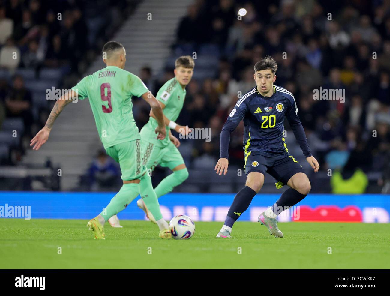 Belarus' Max Ebong (left) and Scotland's Kieron Bowie (right) battle ...