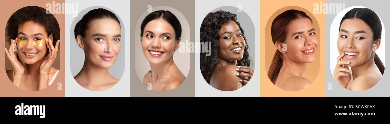 Beauty Collage Showcasing Diverse Faces With Skincare Products in a ...
