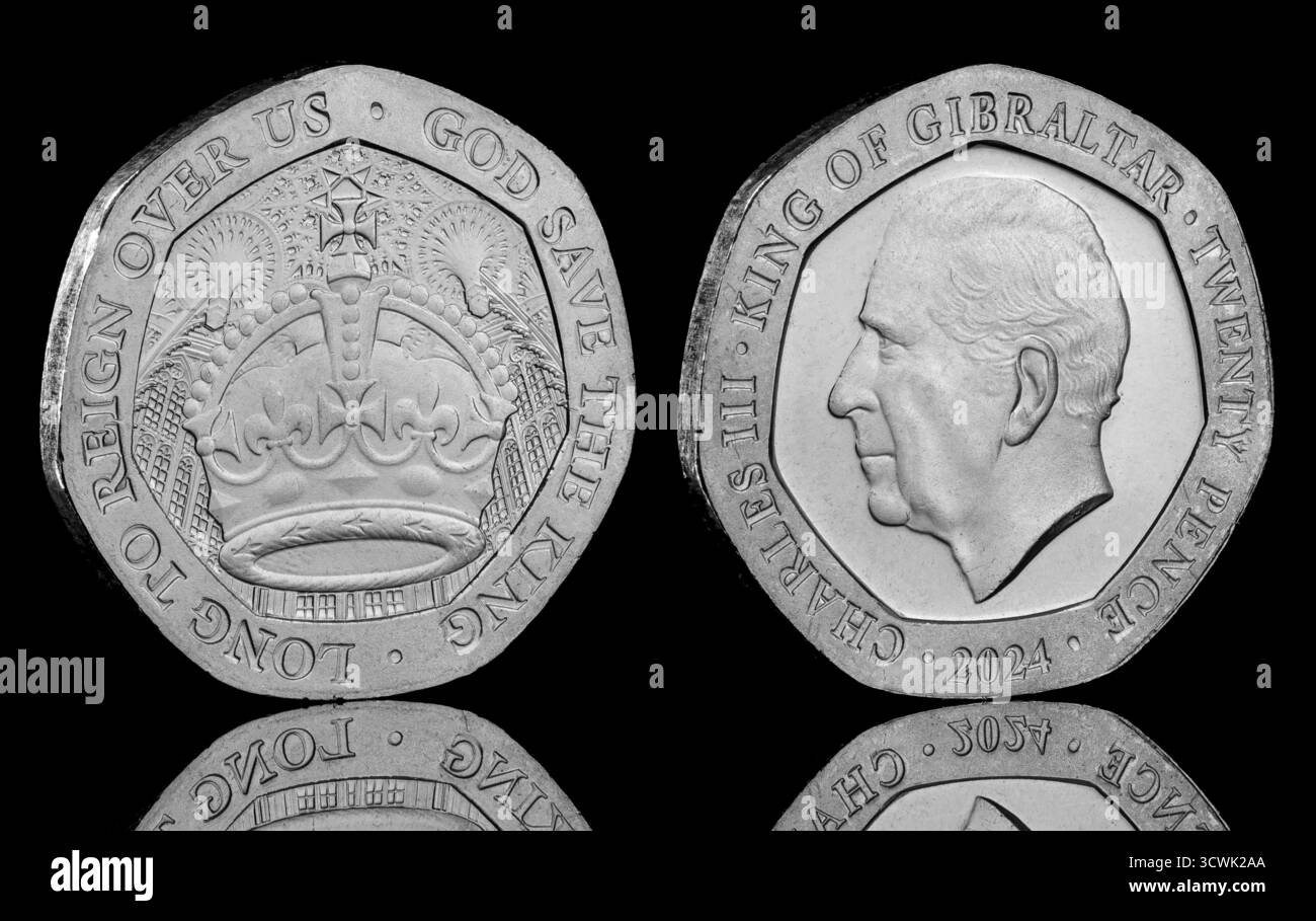 2024 Gibraltar 20 pence coin featuring a portrait of King Charles III ...