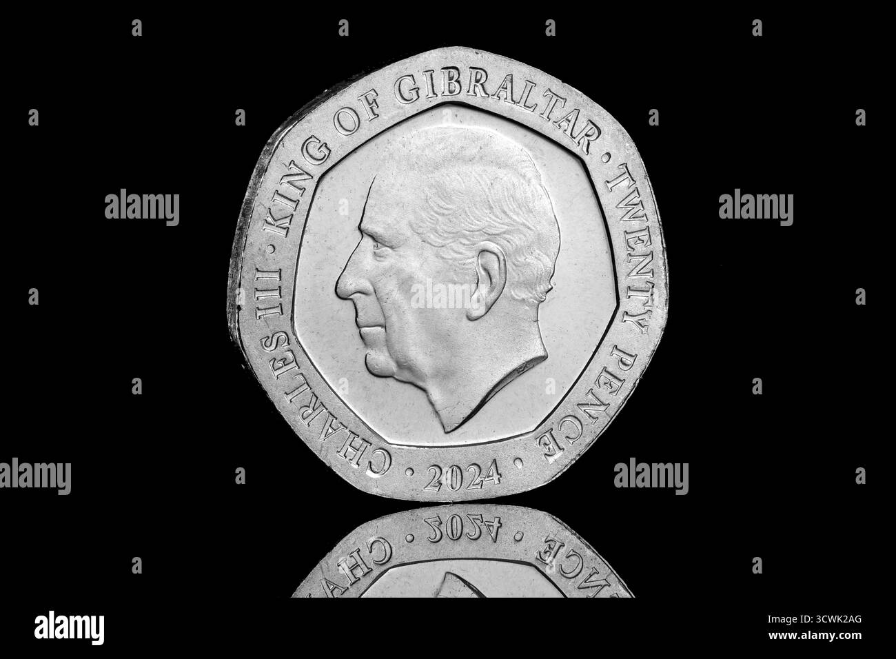 2024 Gibraltar 20 pence coin featuring a portrait of King Charles III ...
