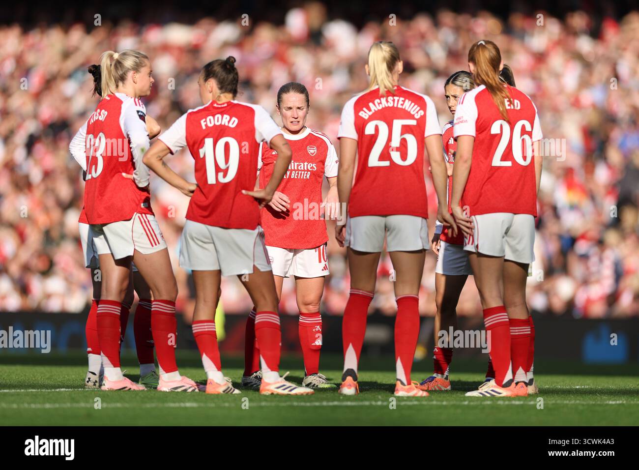 London, UK. 12th Oct, 2025. Arsenal Women players wait as the medical ...