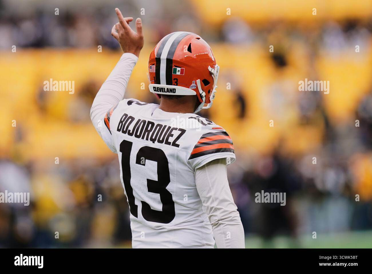 Cleveland Browns punter Corey Bojorquez (13) wears USA flag and Mexico ...