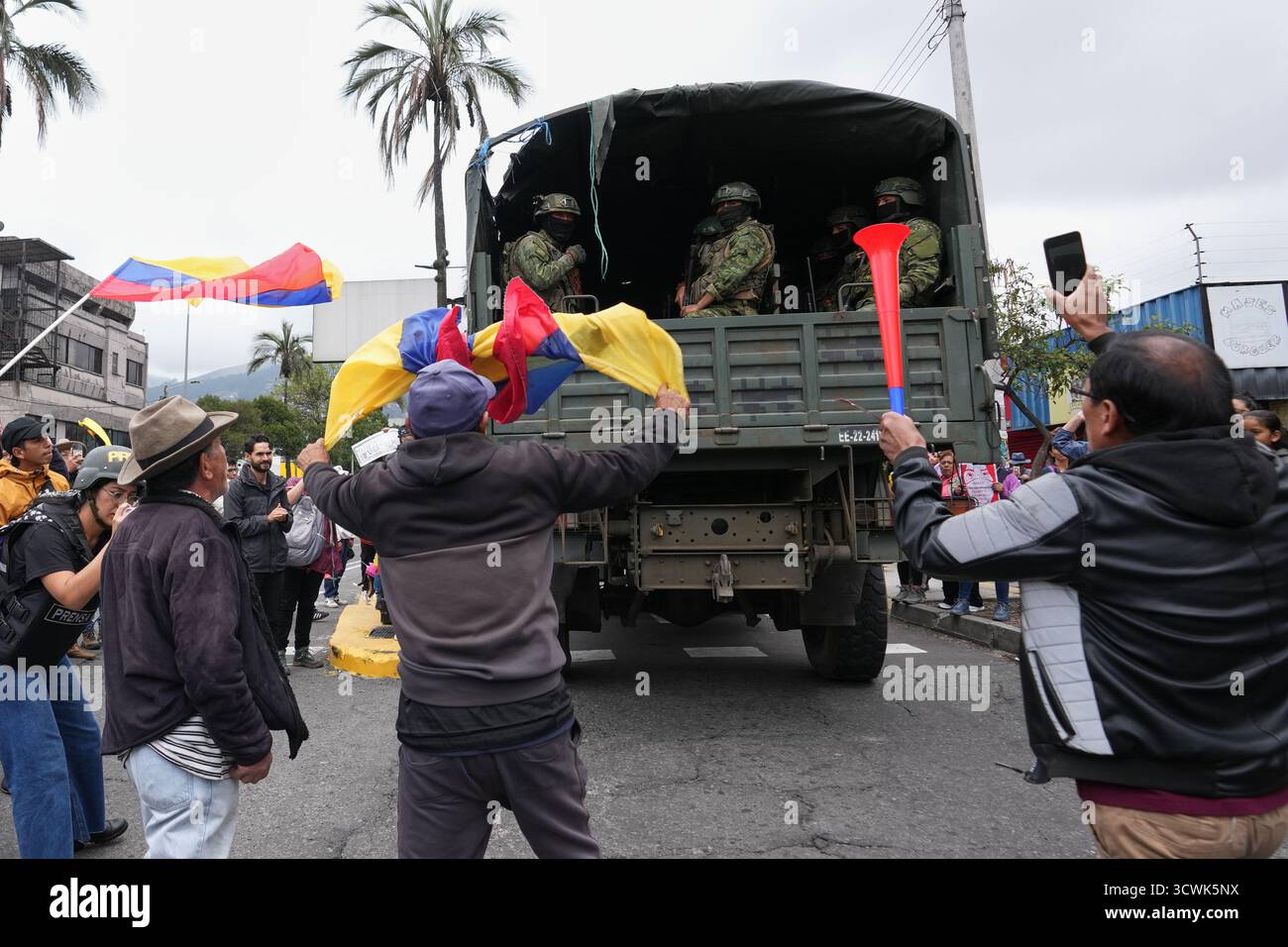 Demonstrators protest President Daniel Noboa's government in front of ...