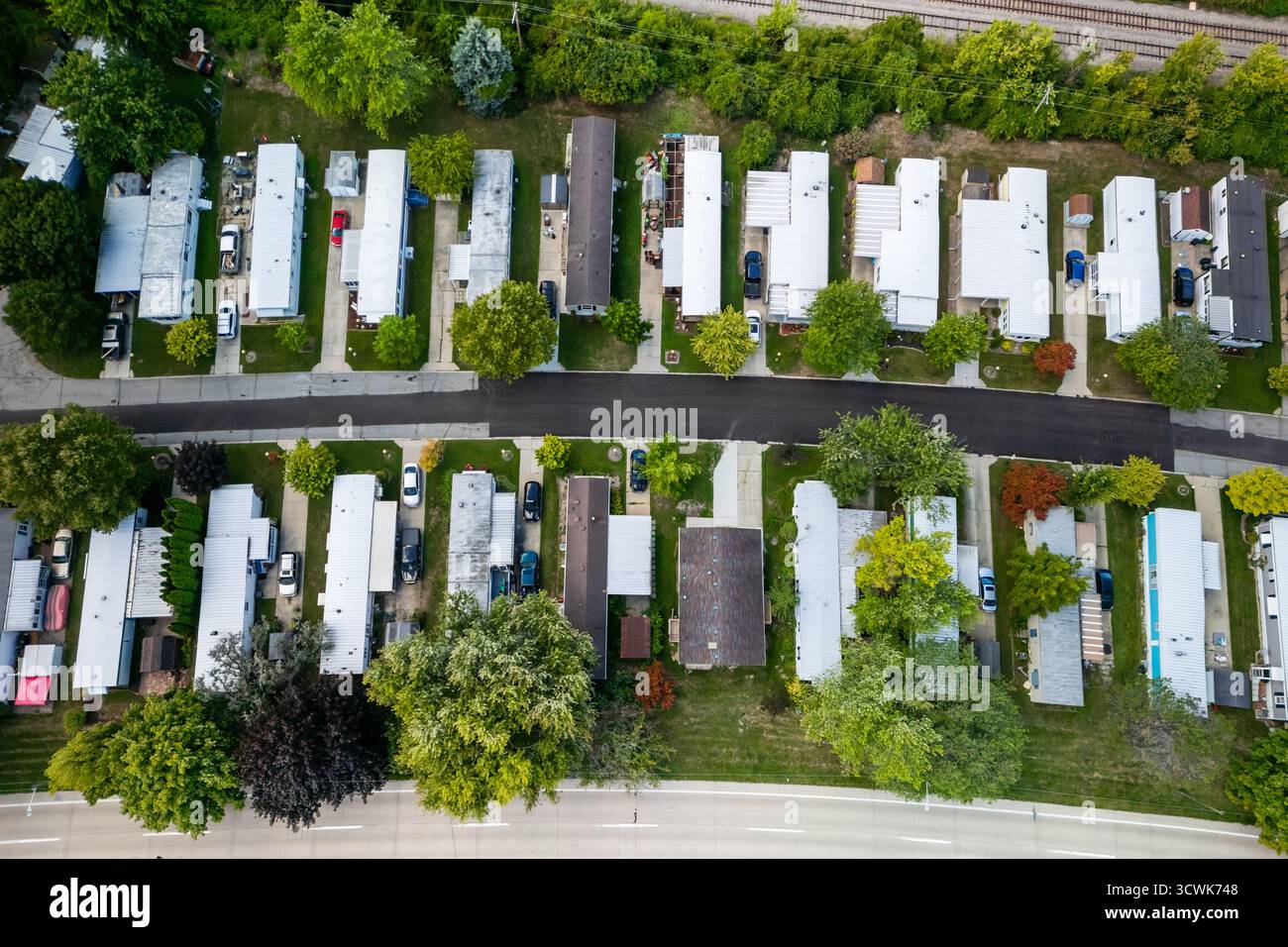Aerial photo of row mobile homes in trailer park neighborhood in ...