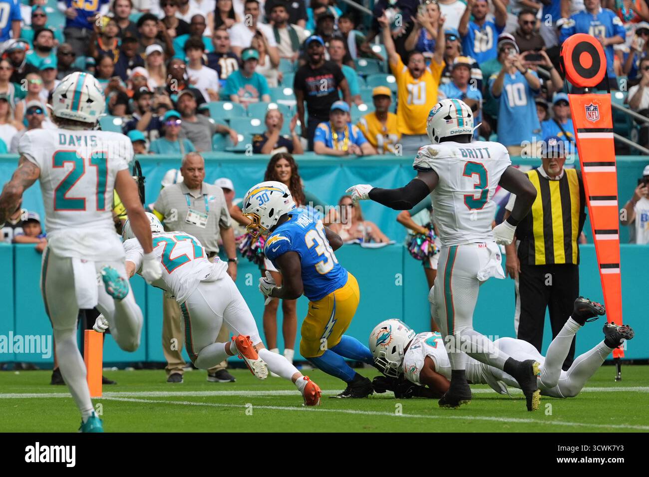 Los Angeles Chargers running back Kimani Vidal scores a touchdown ...