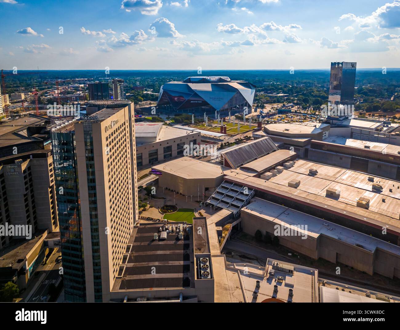 Clear daytime view of downtown Atlanta featuring the Mercedes-Benz ...