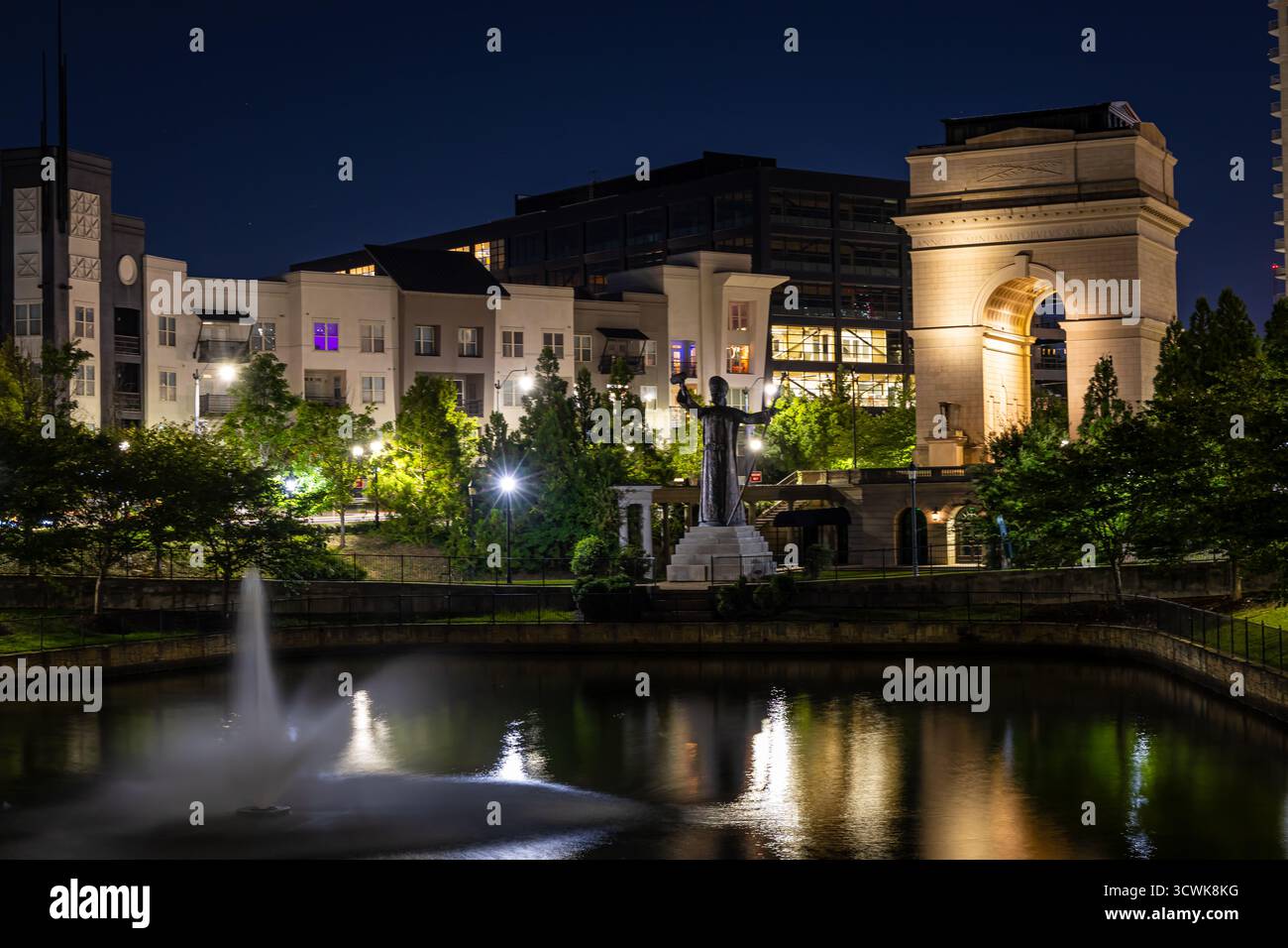 Night view of Millennium Gate in Atlanta, Georgia, with city ...