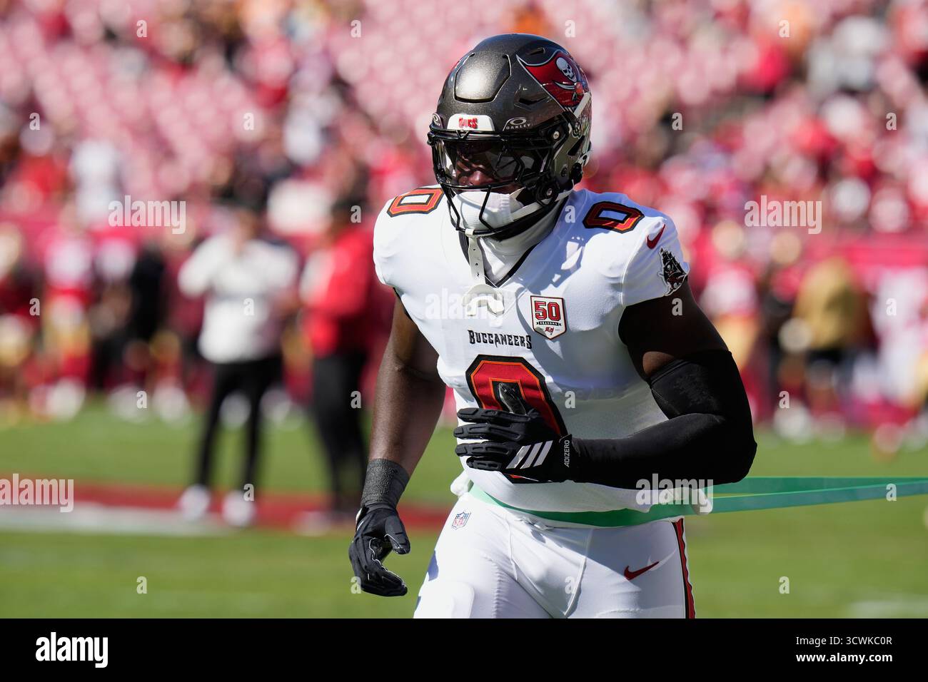Tampa Bay Buccaneers linebacker Yaya Diaby warms up before an NFL ...