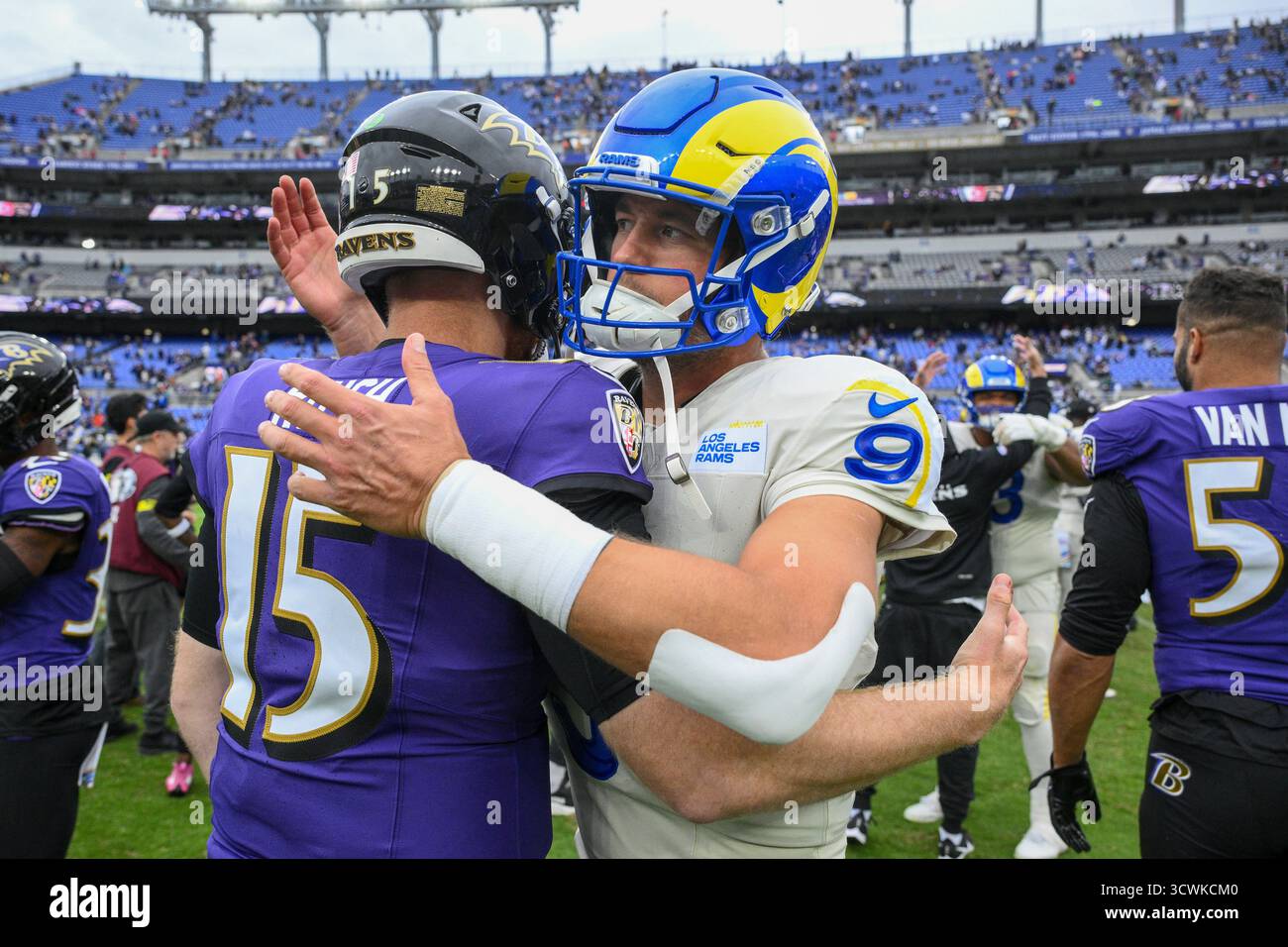 Baltimore Ravens quarterback Cooper Rush (15) and Los Angeles Rams ...