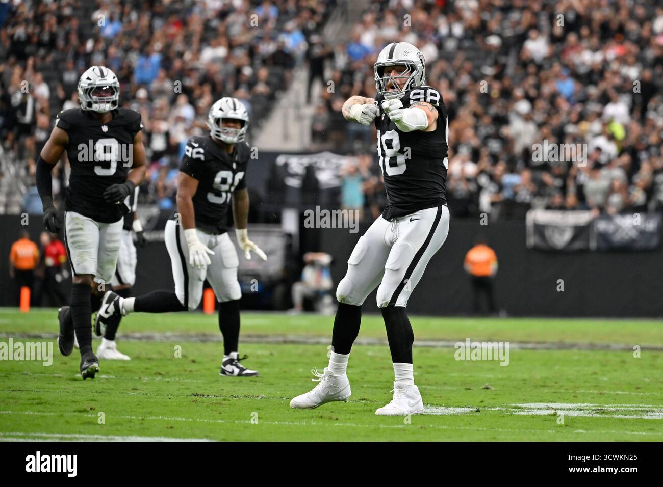 Las Vegas Raiders defensive end Maxx Crosby (98) celebrates after a ...