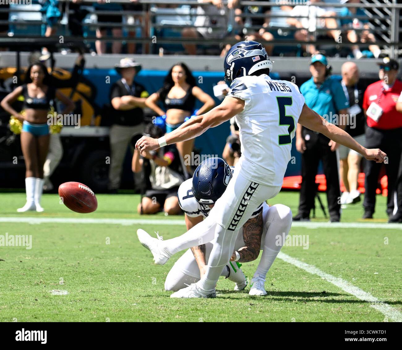 Jacksonville, United States. 12th Oct, 2025. Seattle Kicker Jason Myers ...