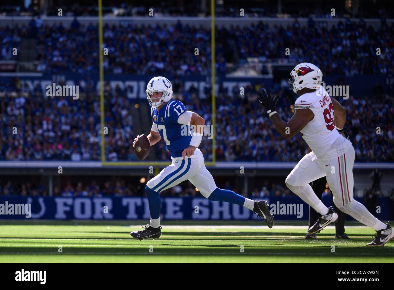 Indianapolis Colts quarterback Daniel Jones (17) runs with the ball ...