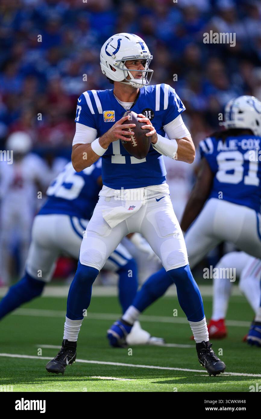 Indianapolis Colts quarterback Daniel Jones (17) throws a pass during ...