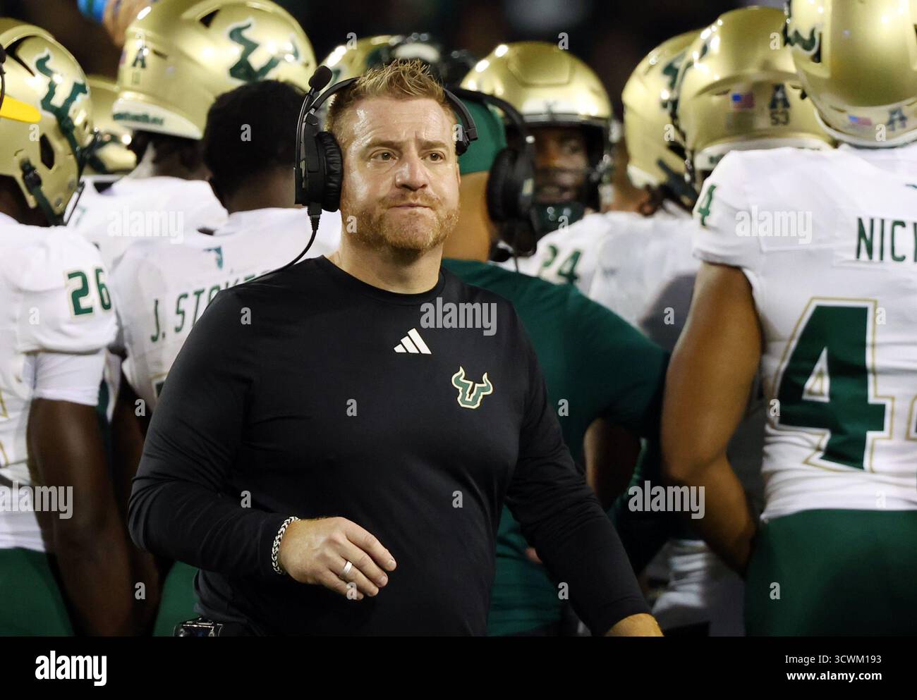 South Florida head coach Alex Golesh is seen on the field during a time ...