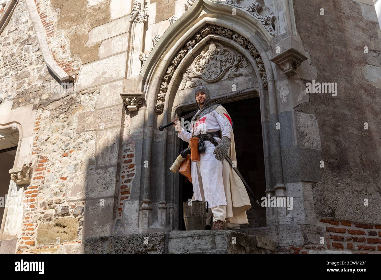 Transylvania, Romania - Aug 8, 2025: Templar knight wearing chainmail ...