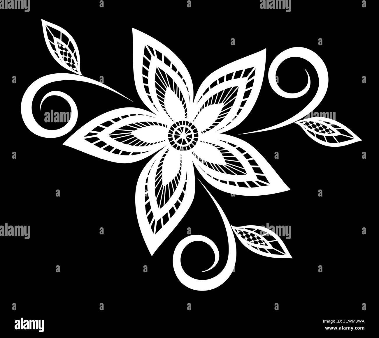 beautiful monochrome black and white border of abstract flowers and ...