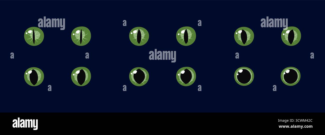 Set of green glowing eyes dark background fantasy magic cartoon animal ...