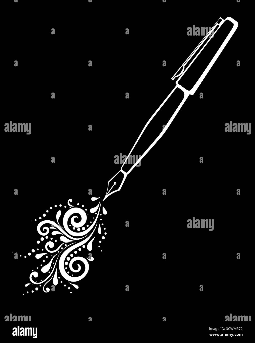 beautiful monochrome black and white outline of an ink pen with a ...