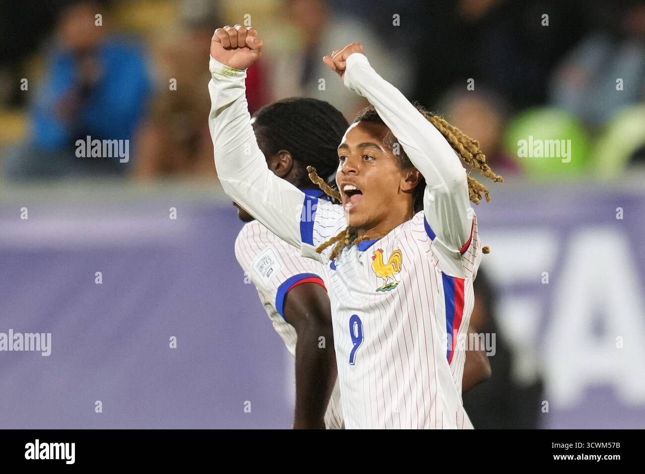 France's Quentin Ndjantou celebrates scoring his side's first goal ...