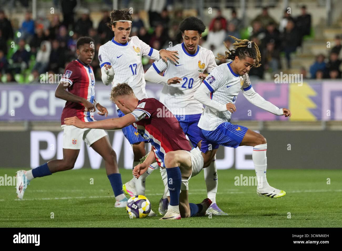 France's Quentin Ndjantou, right, and Norway's Rasmus Holten fight for ...