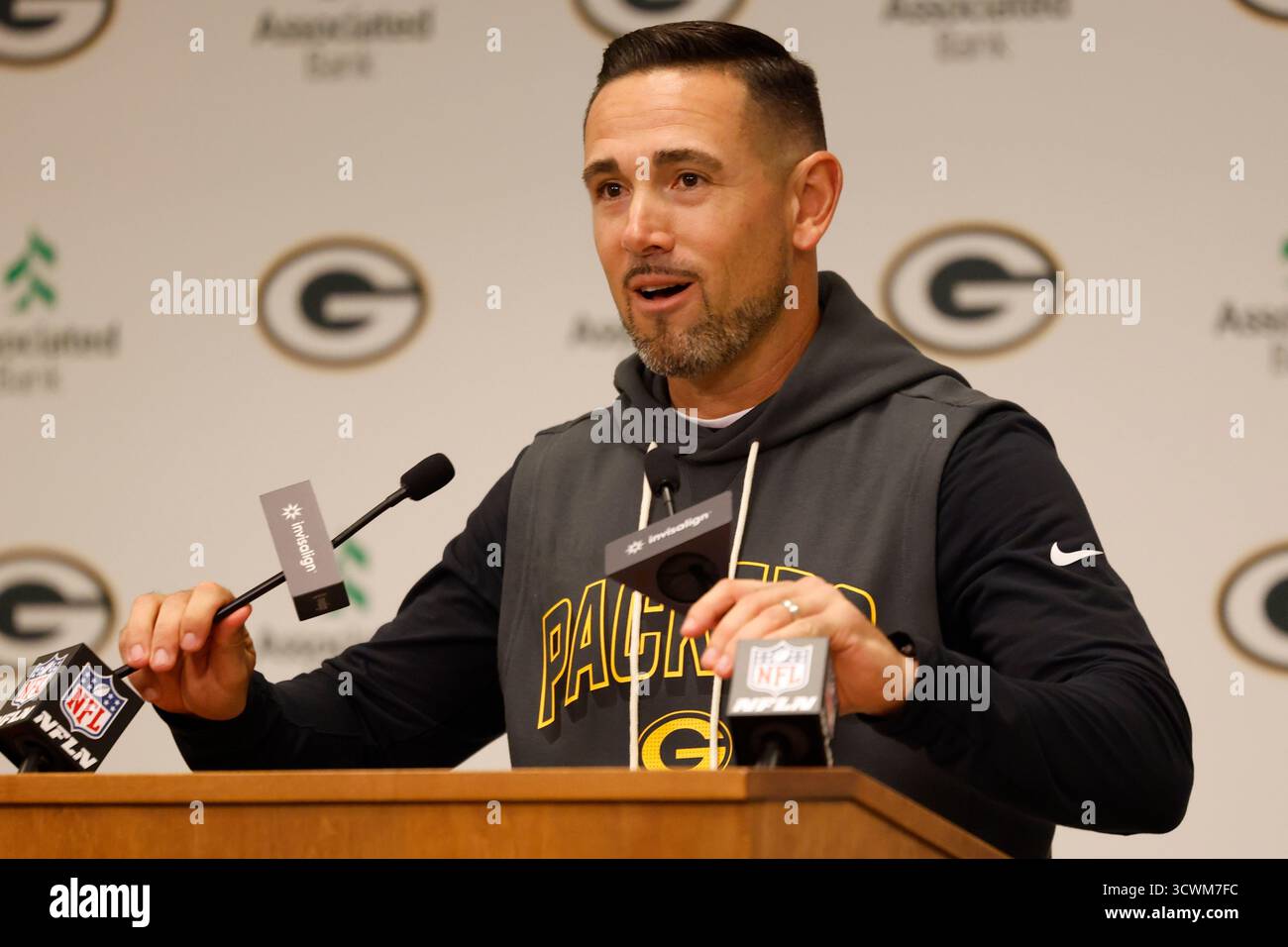 Green Bay Packers head coach Zac Taylor speaks during a news congerence ...