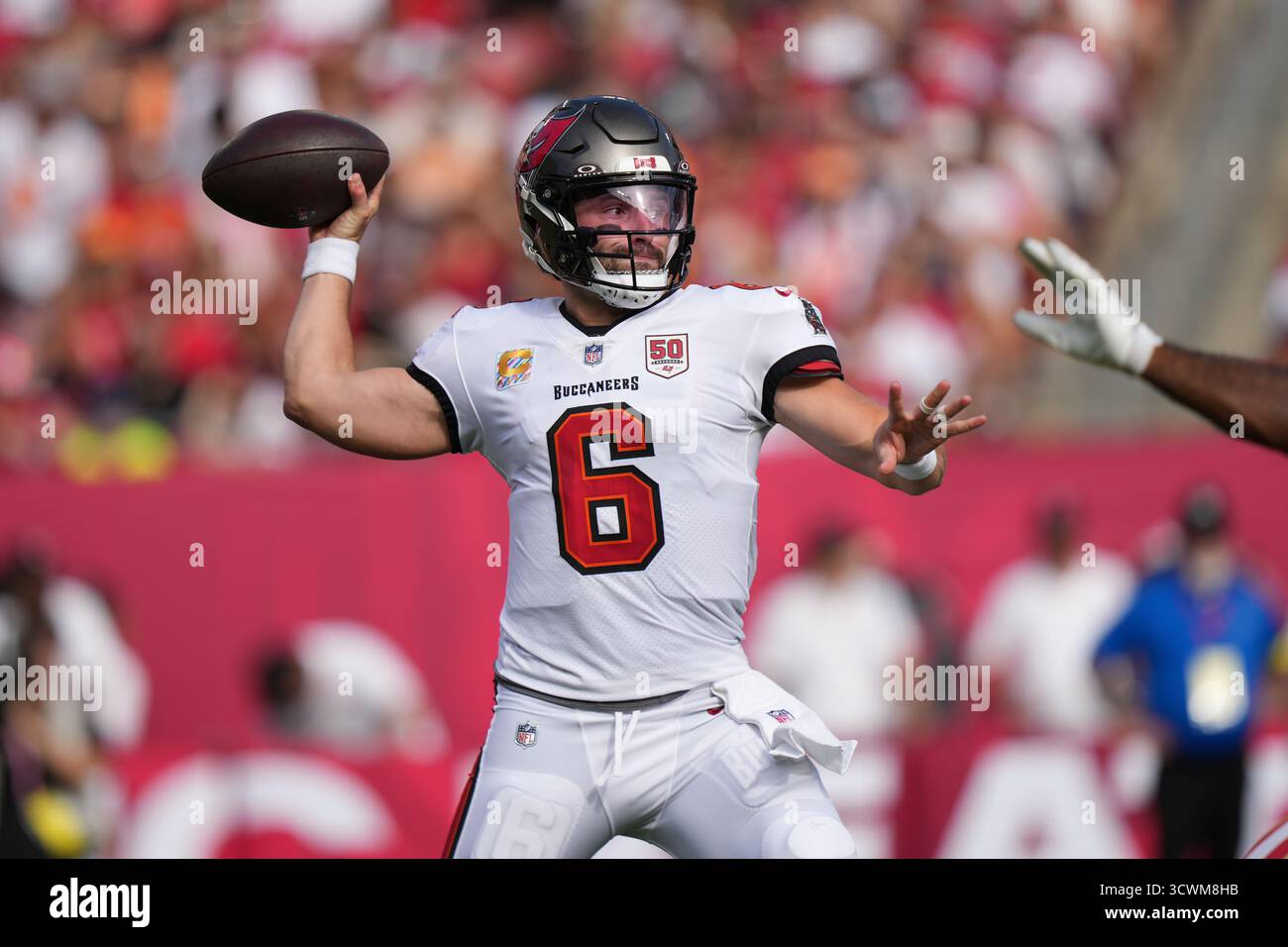 Tampa Bay Buccaneers quarterback Baker Mayfield (6) makes a pass ...