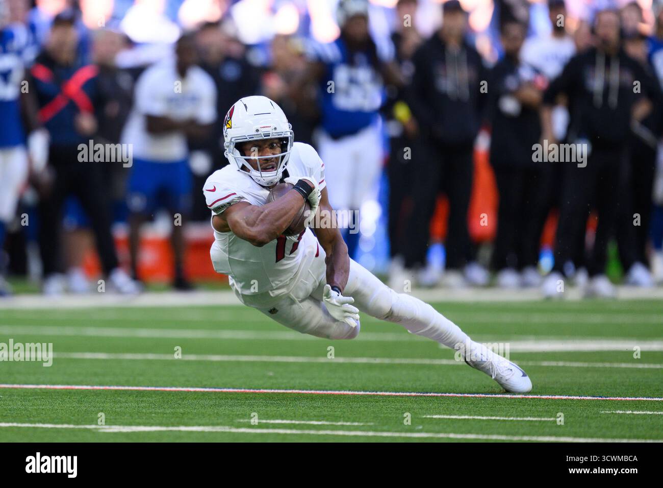 Arizona Cardinals wide receiver Zay Jones (17) dives for extra yardage ...