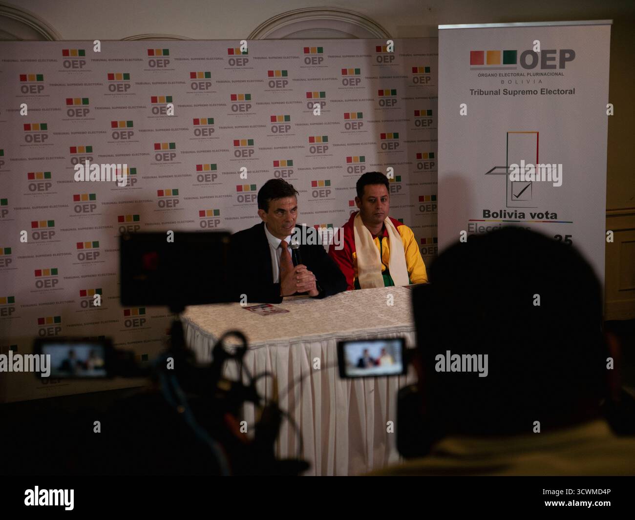 La Paz, Bolivia. 12th October, 2025. Pictured left to right, PDC party ...